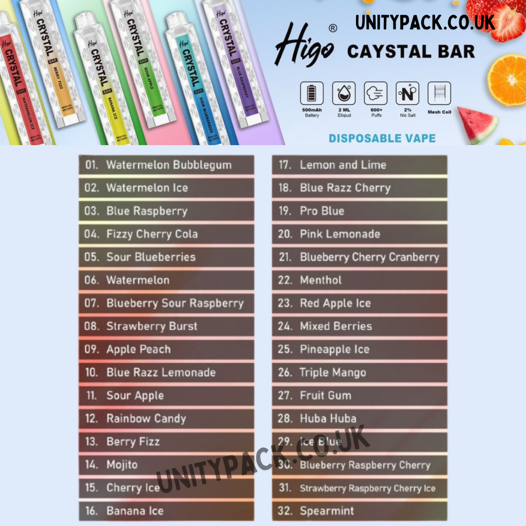 HIGO CRYSTAL 600 PUFFS DISPOSABLE VAPE – UNITY PACK
